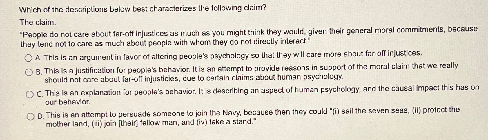 Solved Which of the descriptions below best characterizes | Chegg.com