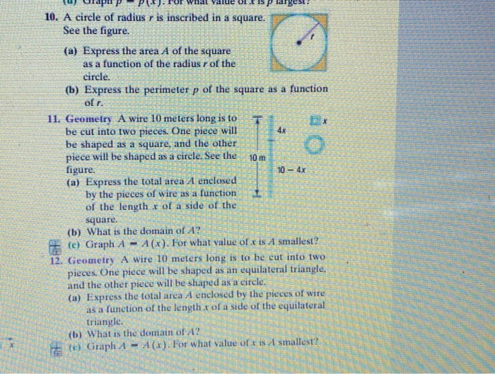 Solved 10. A circle of radius r is inscribed in a square. | Chegg.com