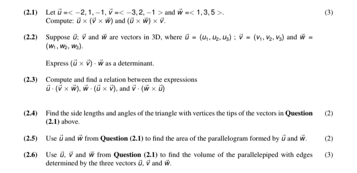 Solved (2.1) ﻿Let and vec(w)=(:1,3,5:).Compute: | Chegg.com
