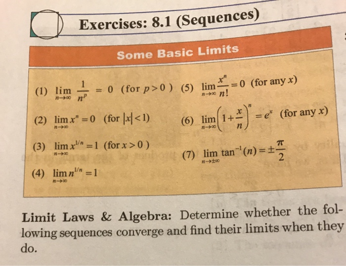 Solved Exercises: 8.1 (Sequences) Some Basic Limits n ! »- | Chegg.com