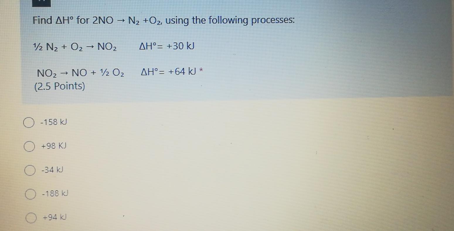 Solved Find AH° for 2NO – N2 + O2, using the following | Chegg.com