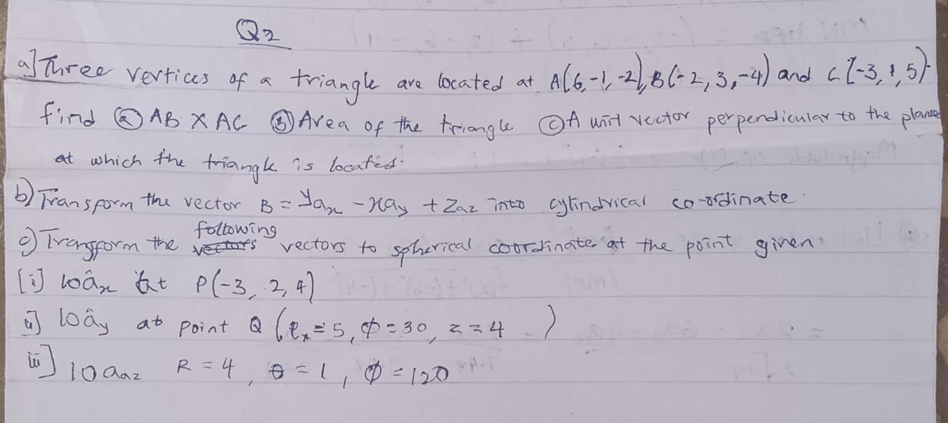 Solved Q2a] ﻿Three vertices of a triangle are located at | Chegg.com