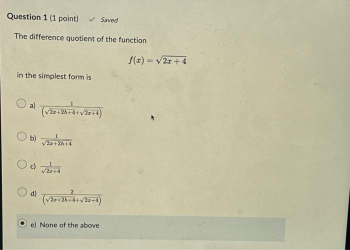 Solved The difference quotient of the function f(x)=2x+4 in | Chegg.com