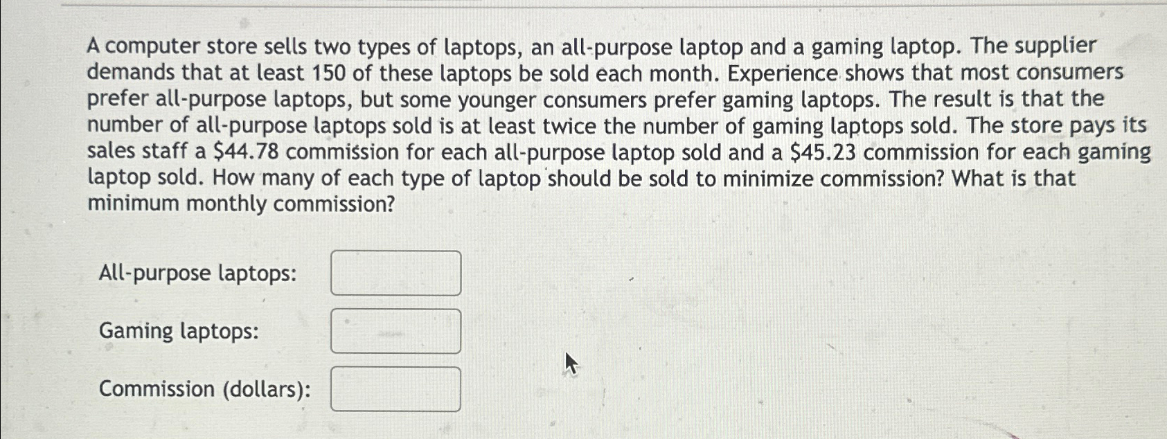 Solved A computer store sells two types of laptops, an | Chegg.com