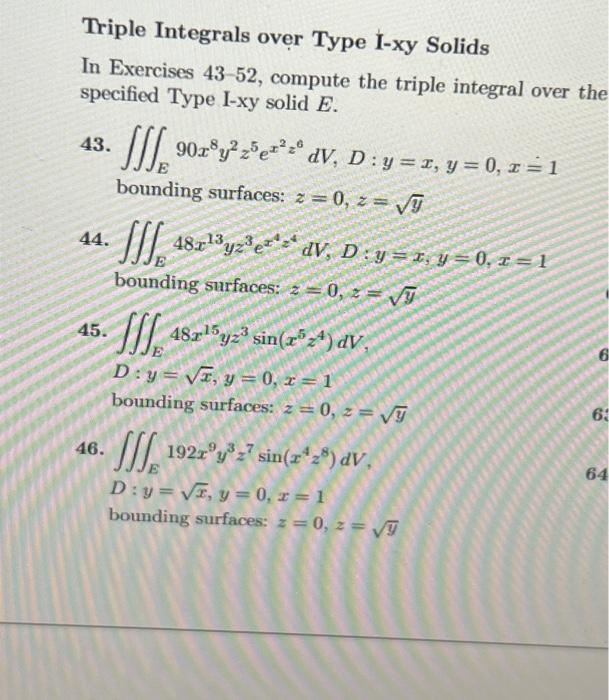Solved Triple Integrals over Type I-xy Solids In Exercises | Chegg.com
