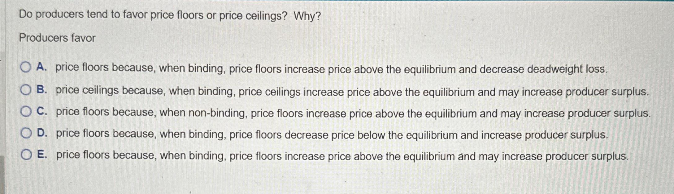 Solved Do producers tend to favor price floors or price | Chegg.com