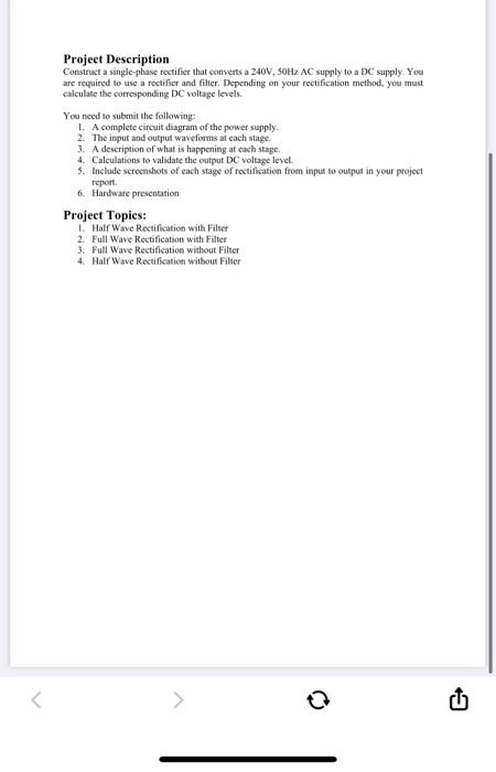 Solved Project Description Construct a single-phase | Chegg.com