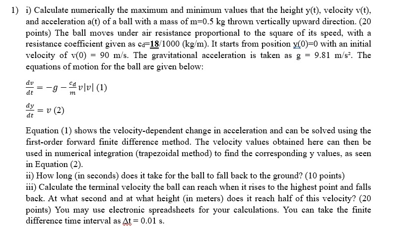 Solved i) ﻿Calculate numerically the maximum and minimum | Chegg.com
