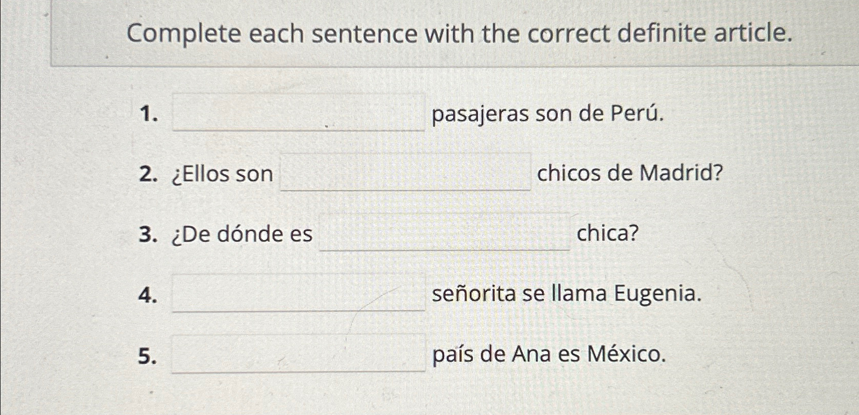 Solved Complete each sentence with the correct definite | Chegg.com