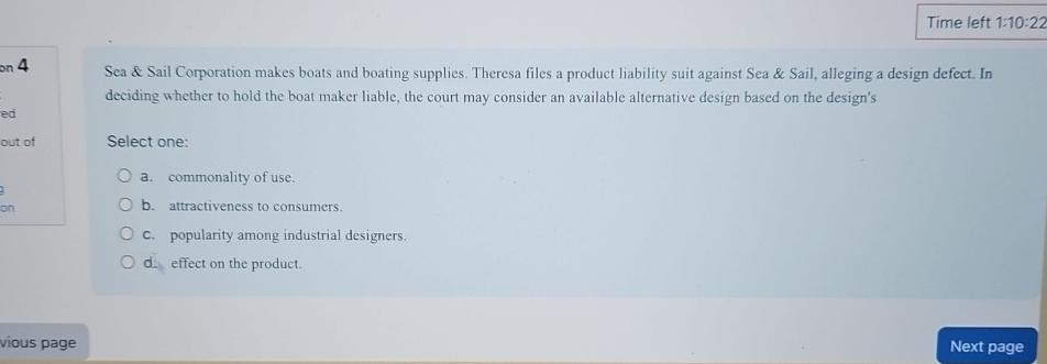 Solved Time left 1:10:22Sea & Sail Corporation makes boats | Chegg.com