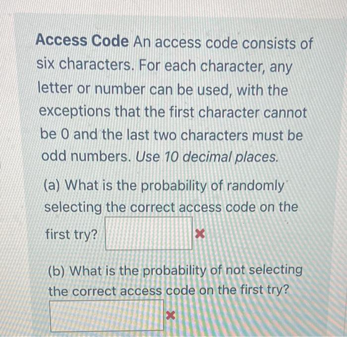 Solved Access Code An access code consists of six | Chegg.com