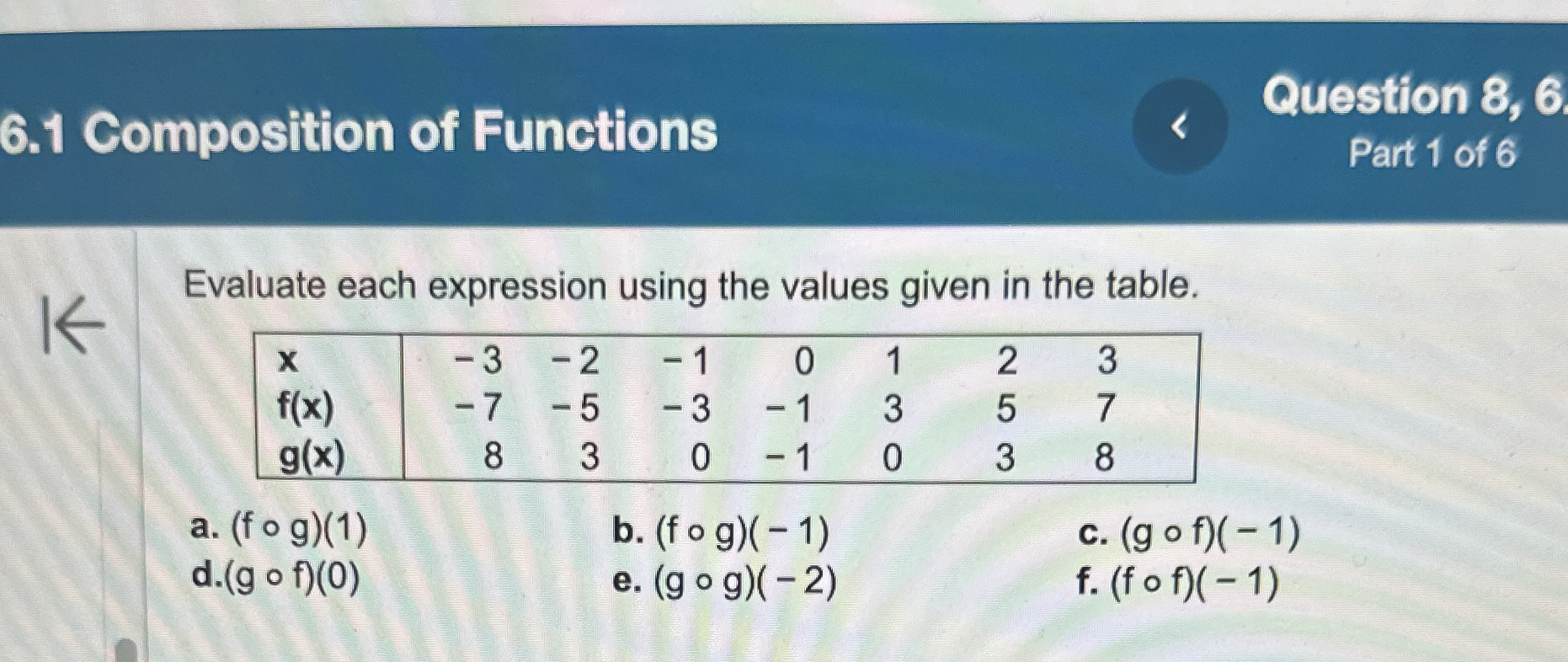 Part 1 ﻿of 6Evaluate each expression using the values | Chegg.com
