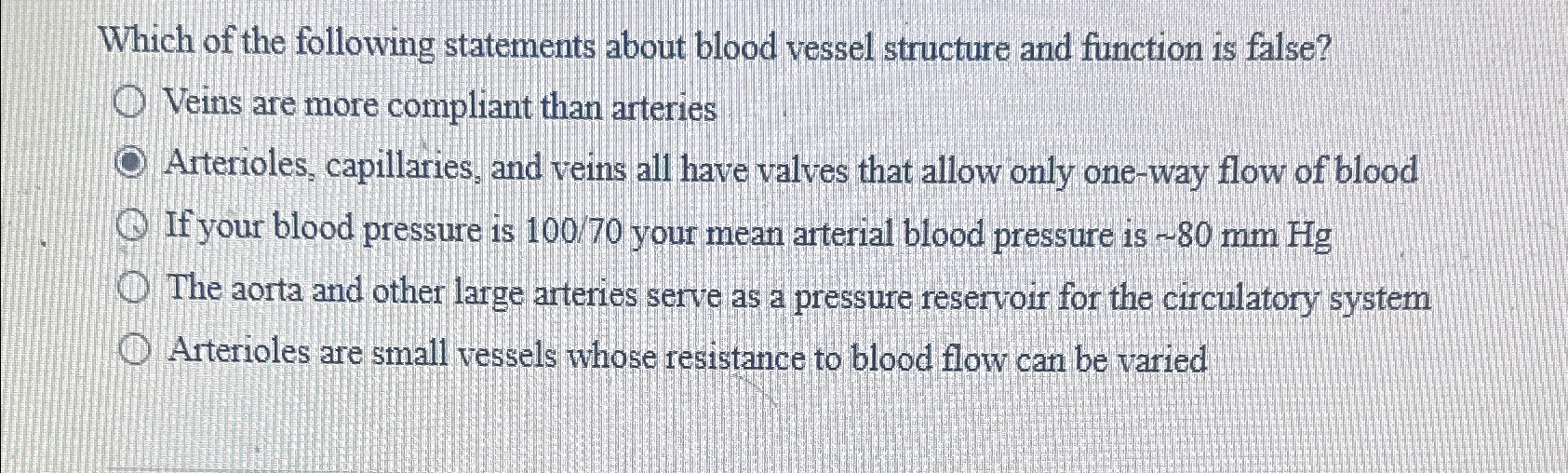 Solved Which of the following statements about blood vessel | Chegg.com