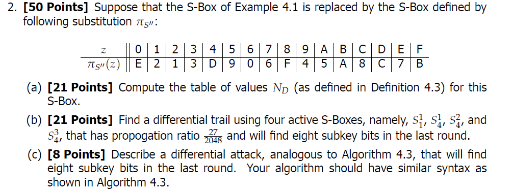 Solved Suppose that the S-Box of Example 4.1 ﻿is replaced by | Chegg.com