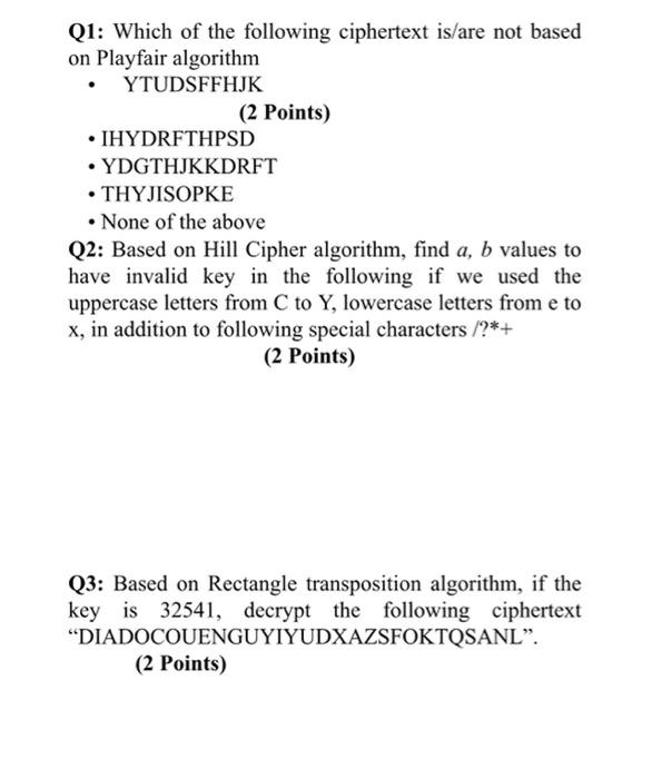 Solved Q1: Which of the following ciphertext is/are not | Chegg.com