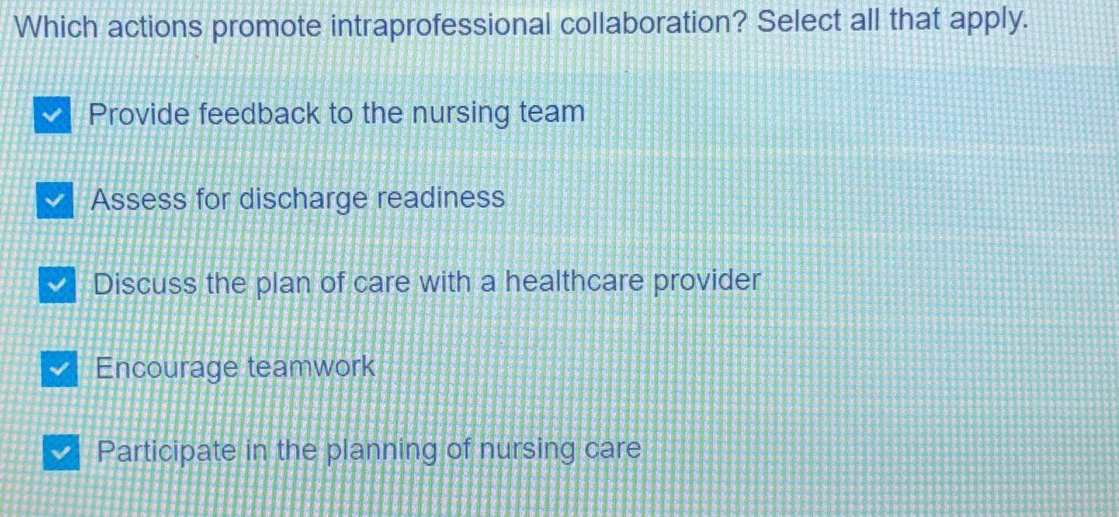 Solved Which actions promote intraprofessional | Chegg.com