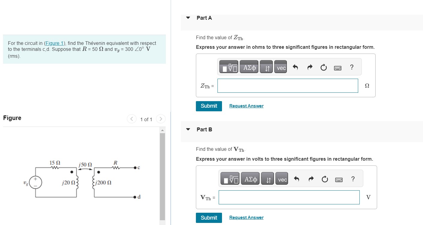 Solved Part AFor the circuit in (Figure 1), ﻿find the | Chegg.com