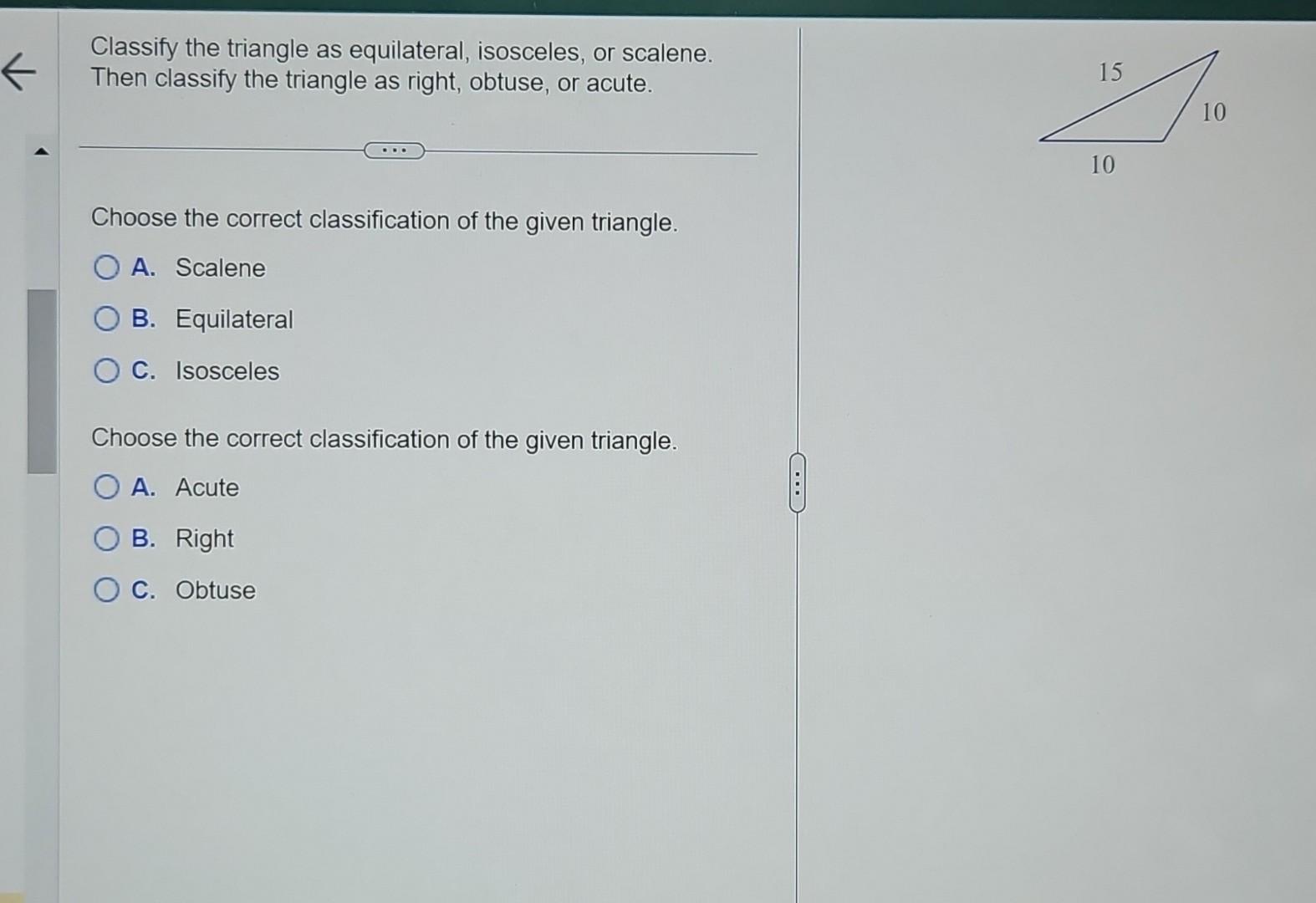 Solved Classify the triangle as equilateral, isosceles, or | Chegg.com
