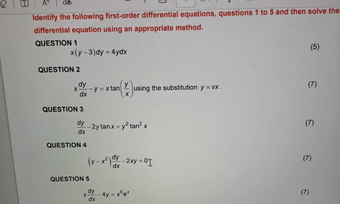 Solved Identify the following first-order differential | Chegg.com