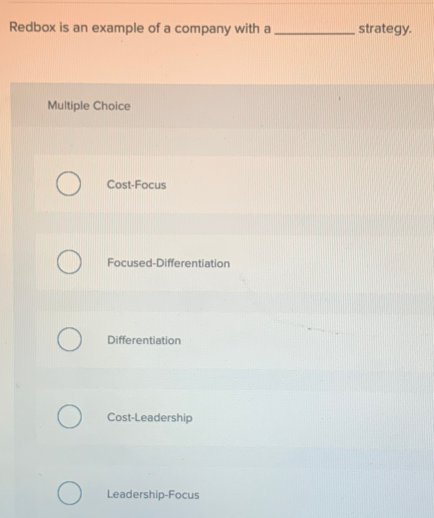 Solved Redbox is an example of a company with a | Chegg.com