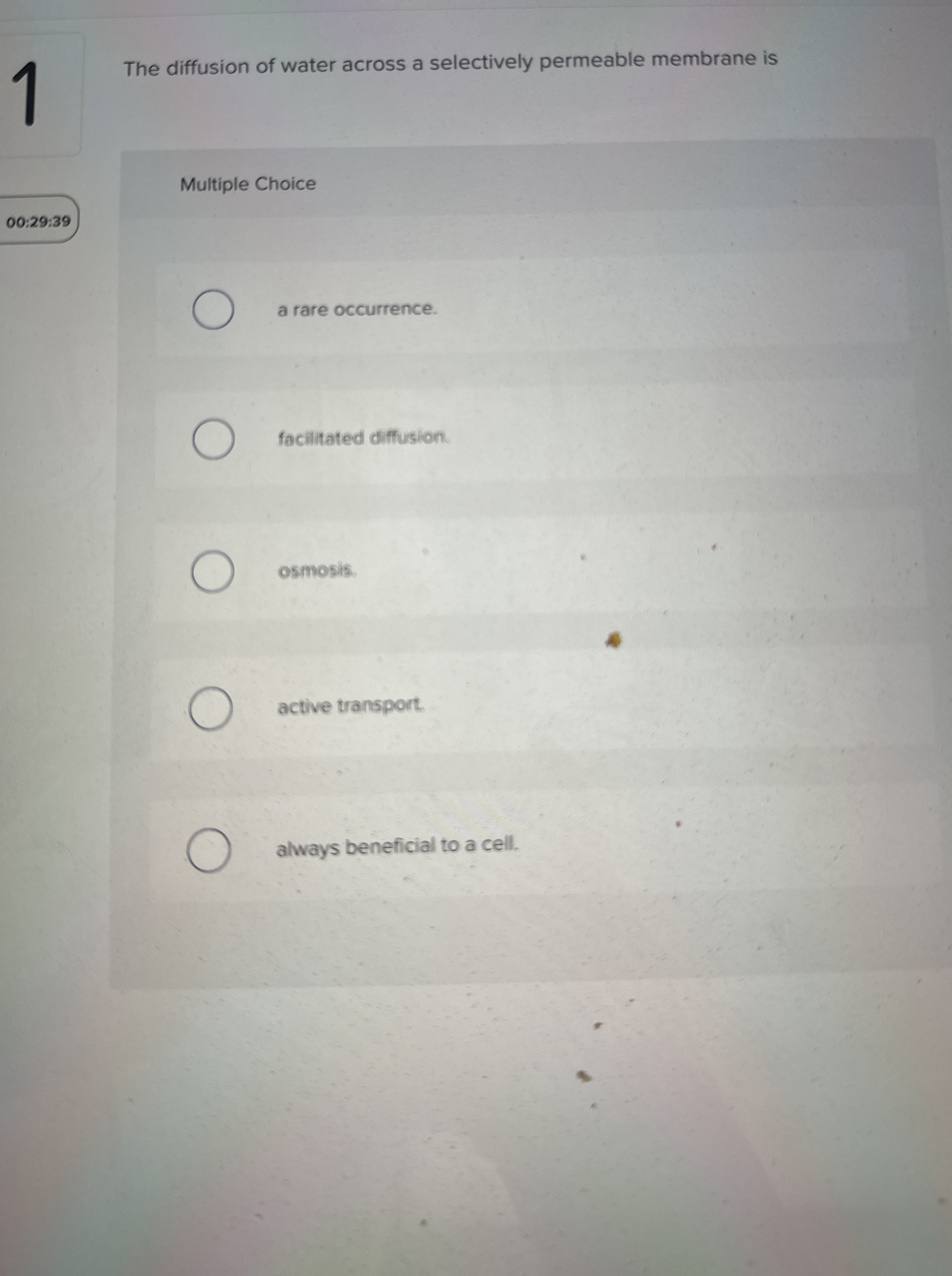 Solved 1The diffusion of water across a selectively | Chegg.com