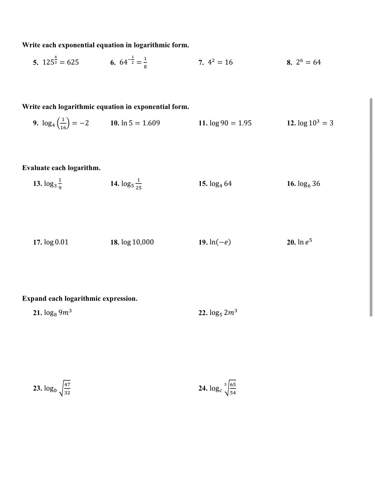 Solved write each exponenitla equation in logrithmic form | Chegg.com