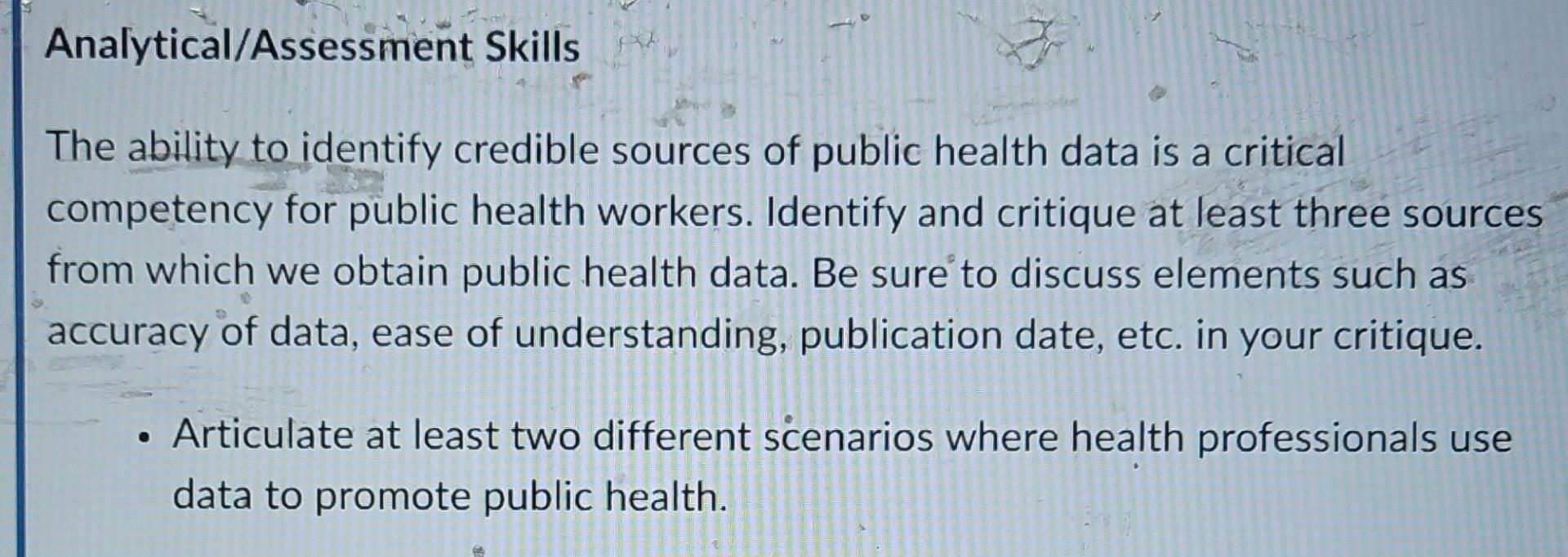 Solved Analytical/Assessment Skills The ability to identify | Chegg.com