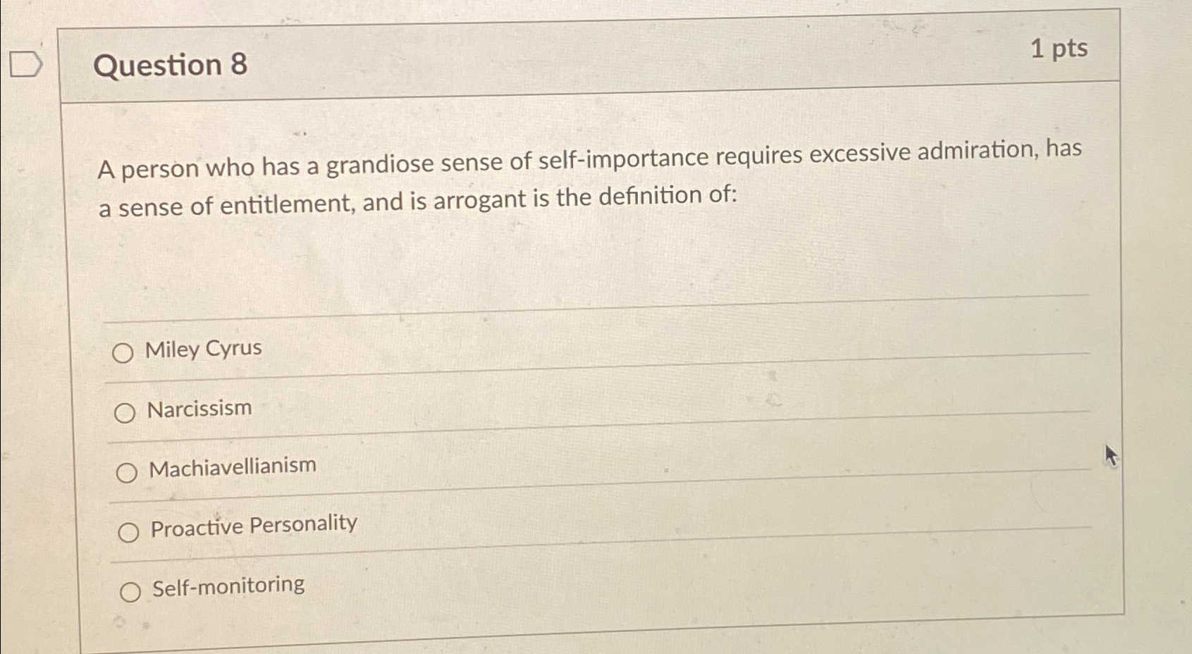 Solved Question 81 ﻿ptsA person who has a grandiose sense of | Chegg.com