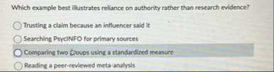 Solved Which example best illustrates reliance on authority | Chegg.com