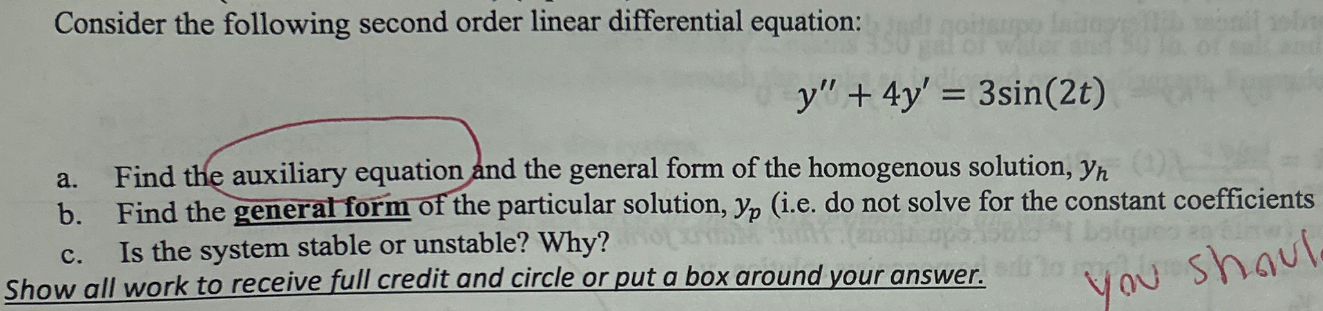 Solved Consider The Following Second Order Linear