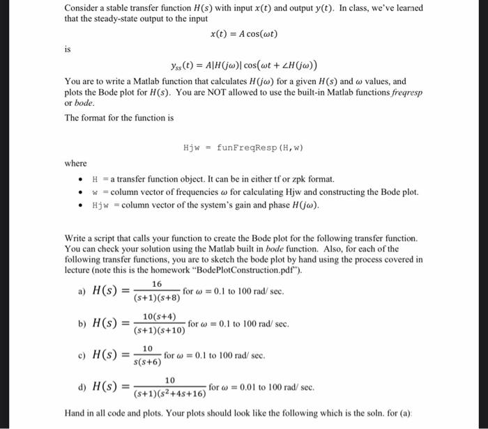 Solved Consider a stable transfer function H(s) with input | Chegg.com