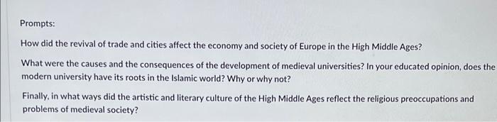 Prompts: How did the revival of trade and cities | Chegg.com