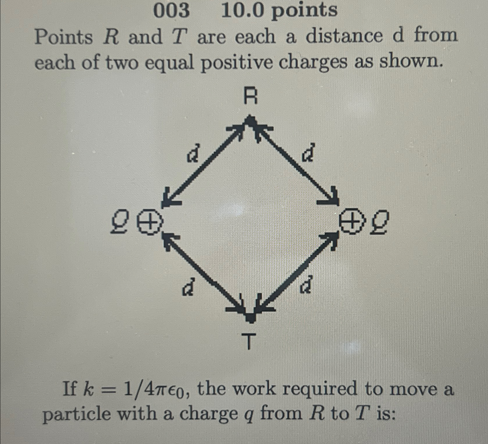 Solved 003,10.0 points\\nPoints R and T are each a distance | Chegg.com