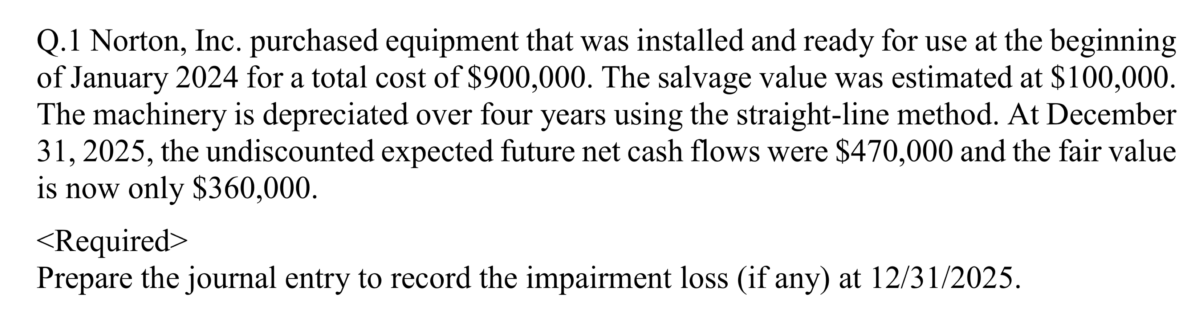 Solved Q. 1 ﻿Norton, Inc. purchased equipment that was | Chegg.com