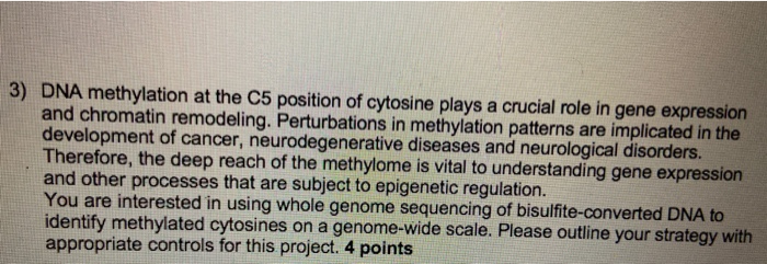 Solved 3) DNA methylation at the C5 position of cytosine | Chegg.com