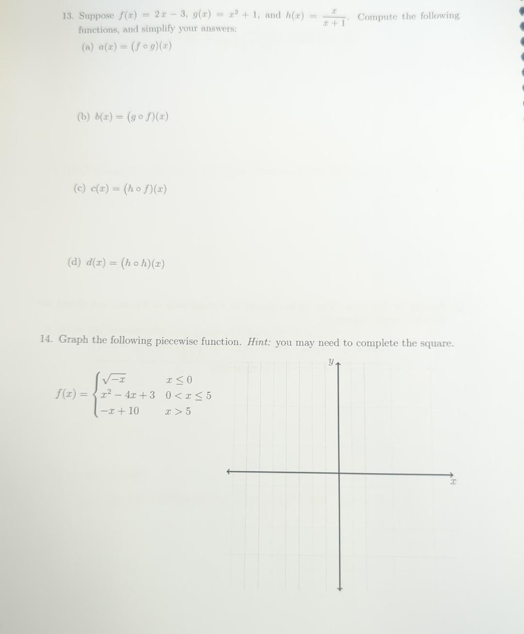 Solved Suppose f(x)=2x-3,g(x)=x2+1, ﻿and h(x)=xx+1. ﻿Compute | Chegg.com