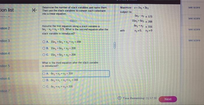 Solved Determine the number of slack variables and name | Chegg.com