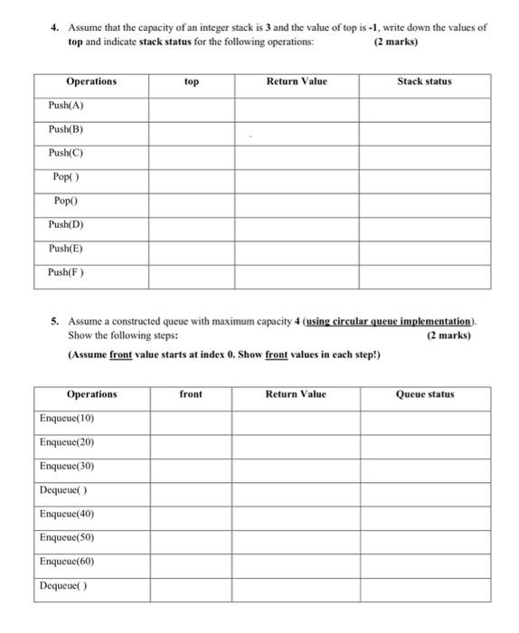 Solved 4. Assume that the capacity of an integer stack is 3 | Chegg.com