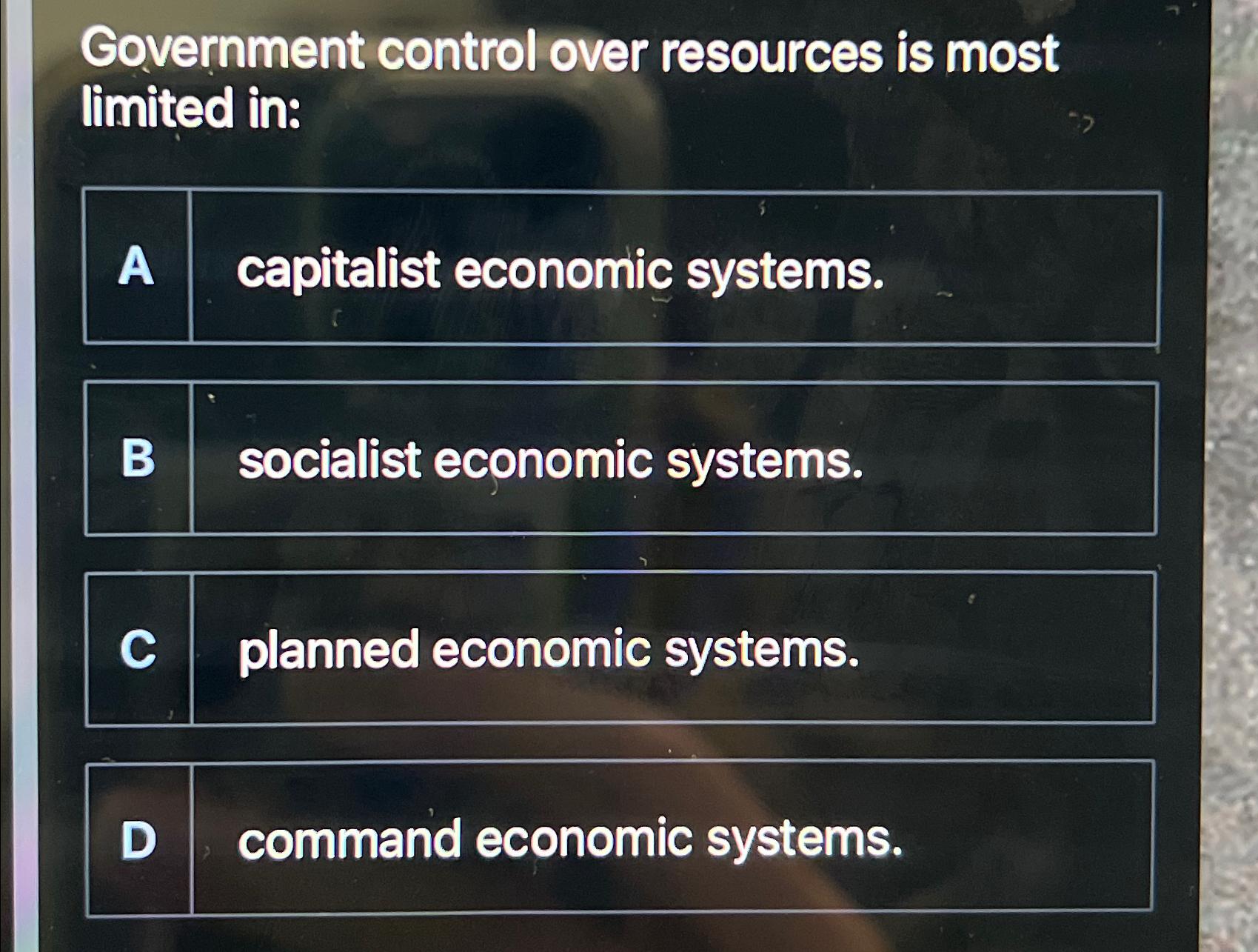 Solved Government control over resources is most limited | Chegg.com