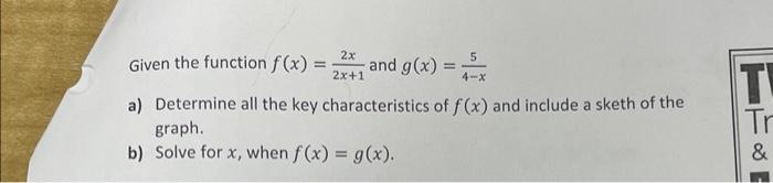 Solved Given the function f(x)=2x+12x and g(x)=4−x5 a) | Chegg.com