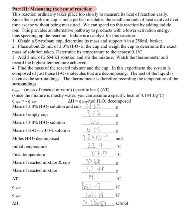 Solved We can determine the heat of reaction in several | Chegg.com
