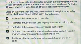 Solved In contrast to simple diffusion, facilitated | Chegg.com