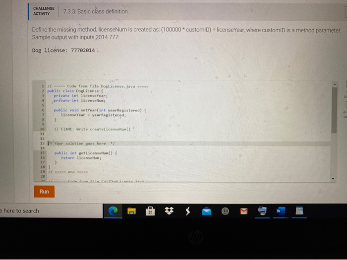 Solved CHALLENGE ACTIVITY 7.3.3: Basic class definition | Chegg.com