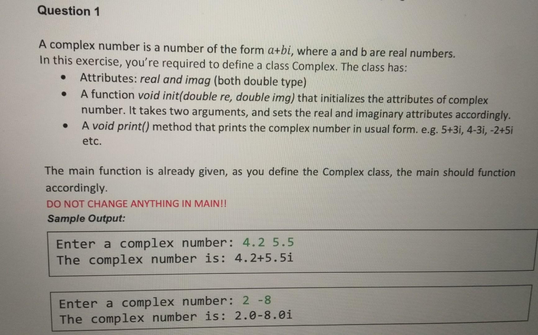 Solved A complex number is a number of the form a+bi, where | Chegg.com