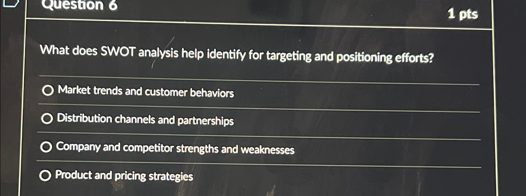Solved What does SWOT analysis help identify for targeting | Chegg.com