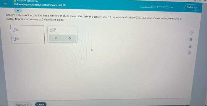 Solved Radium-226 is radioective and has a half ilfe of 1600 | Chegg.com