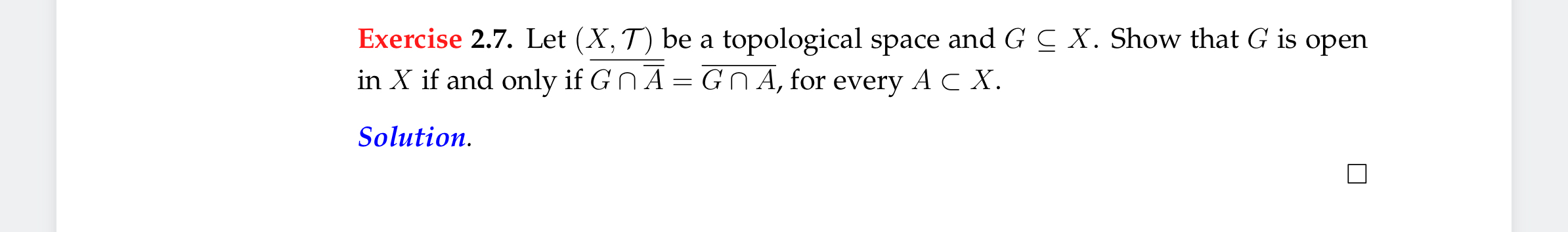 Solved Exercise 2.7. ﻿Let (x,T) ﻿be a topological space and | Chegg.com