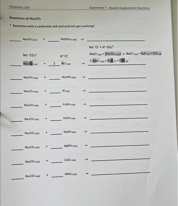 Solved Chemistry 130 Experiment 7 - Double Displacement | Chegg.com