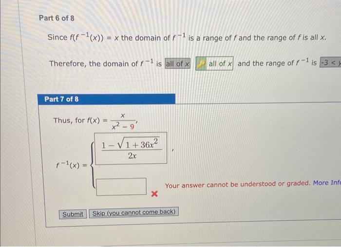 Solved Since F F−1 X X The Domain Of F−1 Is A Range Of F