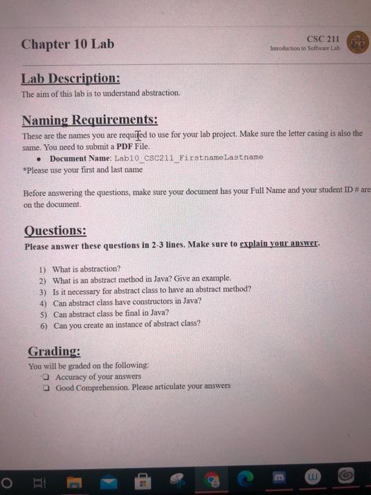 Solved Chapter 10 Lab CSC 211 Introduction to Softwae Lab | Chegg.com